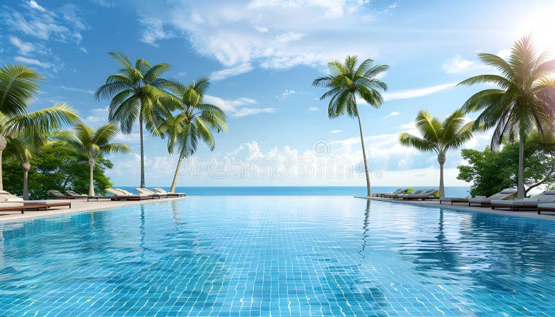 Stunning Landscape, Swimming Pool Blue Sky with Clouds Stock ...