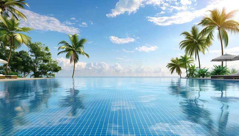 Stunning Landscape, Swimming Pool Blue Sky with Clouds Stock ...