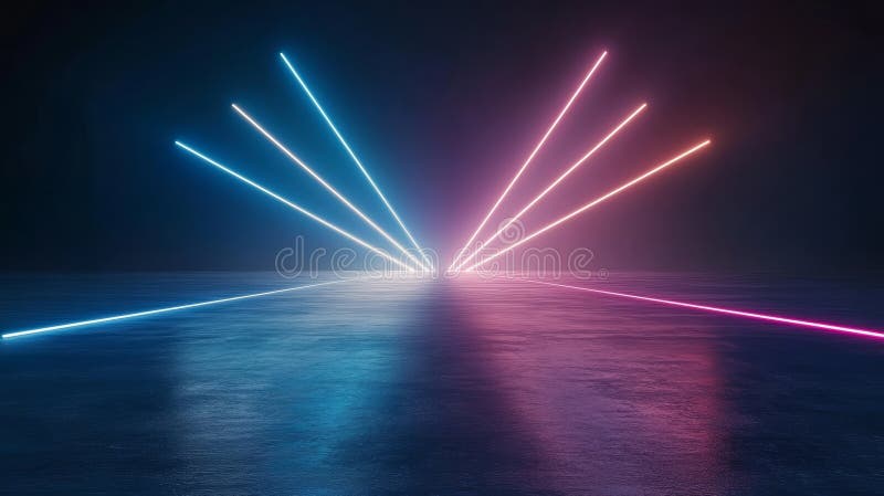 Stunning Laser Beams in Blue and Pink Illuminating a Dark, Reflective ...