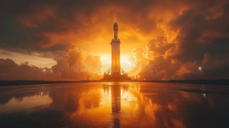 Stunning Launchpad View of a Rocket at Sunset with Dramatic Clouds ...