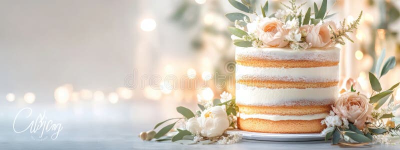 Stunning Layered Cake with Floral Decorations in a Rustic Bakery ...