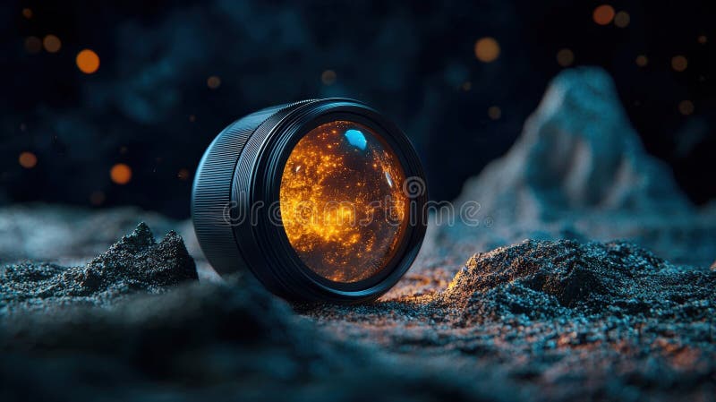 A Stunning Lens Capturing an Orange Celestial Scene Against a Rugged ...