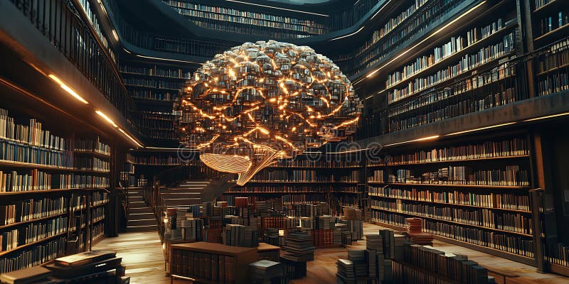 Stunning Library Interior Books Light Design Background Wallpaper Stock ...