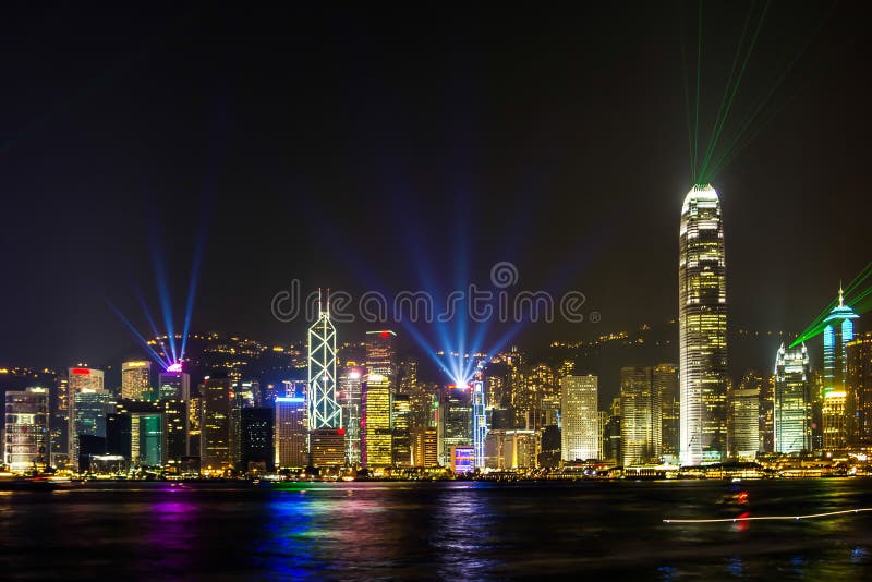Stunning Light Show in Hong Kong. Stock Photo - Image of modern, china ...