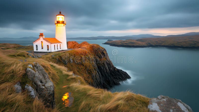 Captivating Coastal View of a Lighthouse Standing Tall on Rocky Cliffs ...