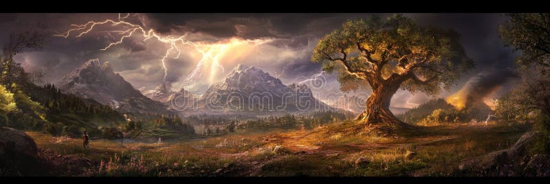 Stunning Lightning Strike Over a Forest during a Thunderstorm Stock ...