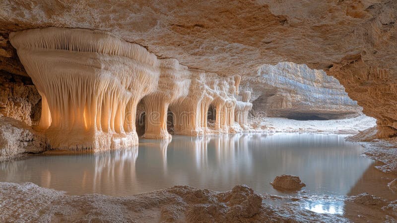 Stunning Limestone Formations Reflecting in a Serene Cave Pool Stock ...