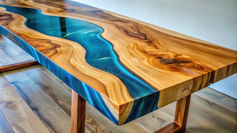 Stunning Live Edge Wood Table with Teal Resin Inlay. Generative AI ...