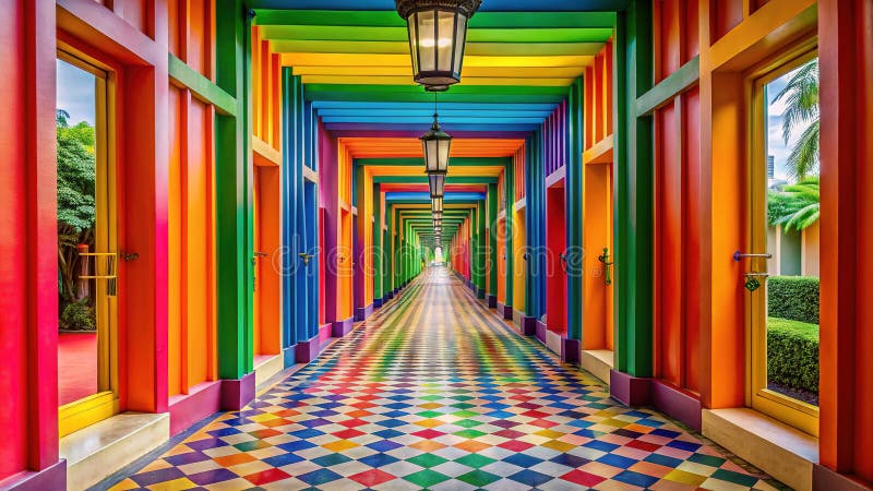 A Stunning Long Corridor Deep Depth of Field in a Modern Architectural ...