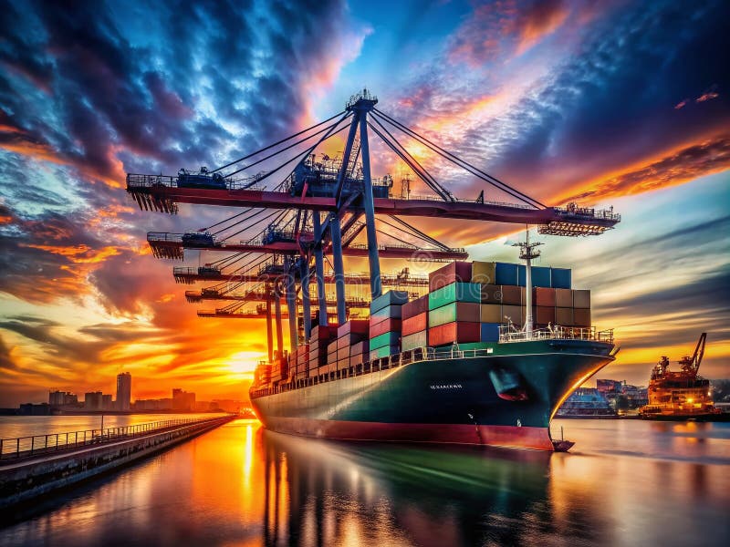 Stunning Long Exposure Capture of a Container Ship Loading Cargo a ...
