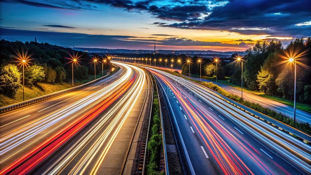 Stunning Long Exposure Highway Light Trails at Night a Dynamic Visual ...