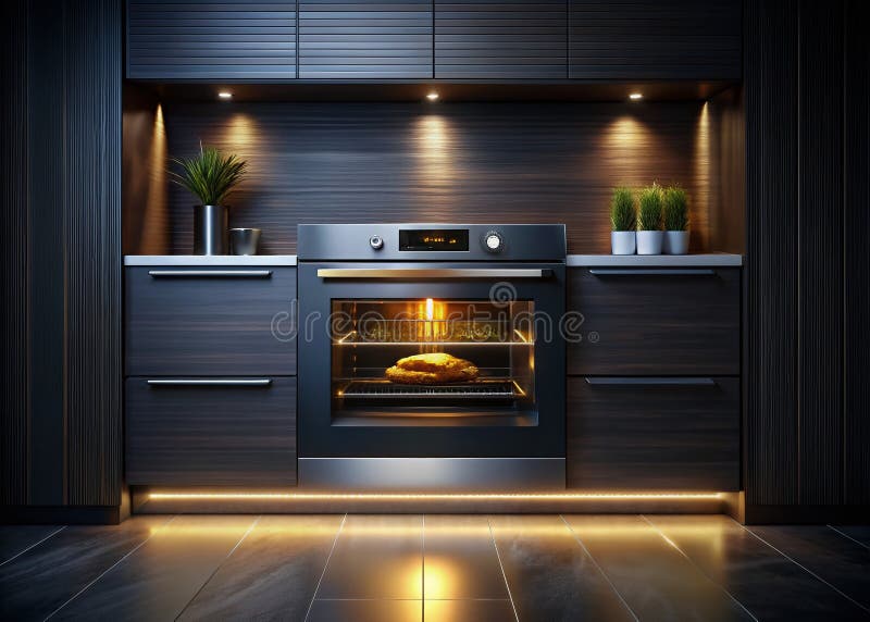 Stunning Long Exposure of a Modern Black Electric Oven a Nighttime ...