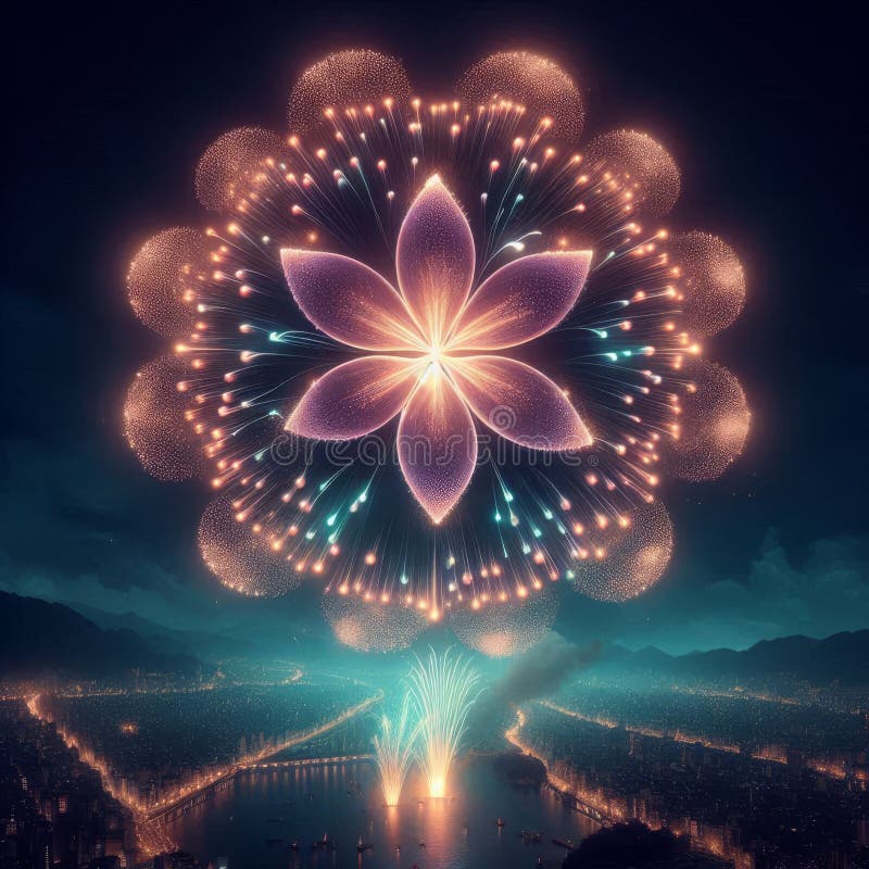 Stunning Lotus-Shaped Pyrotechnics Stock Illustration - Illustration of ...