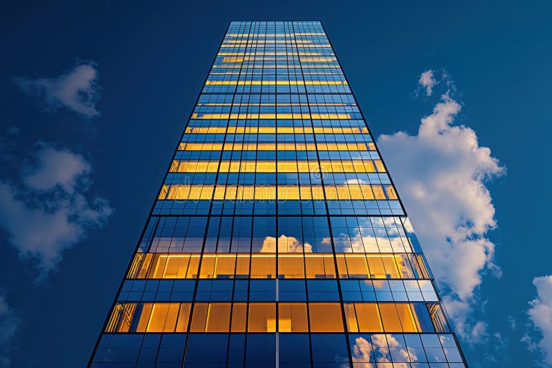Sky-High Glass Building with Stunning Reflections in Low Angle Shot ...