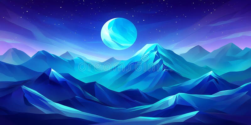 Stunning Low Poly Blue Mountain Range Landscape with Night Sky and ...