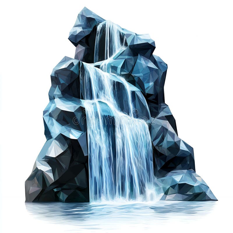 Stunning Low Poly Waterfall Cascading Down Rocky Cliff Face Stock ...