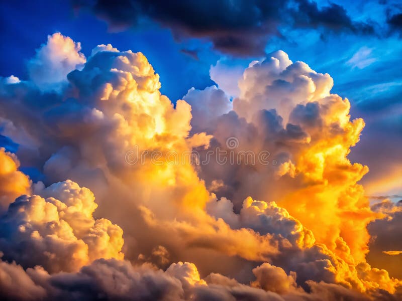 Stunning LowLight Cloudscape Dramatic Blue Sky and Fluffy Clouds in a ...