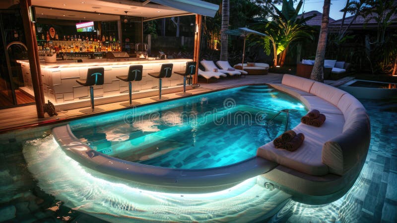 Stunning Luxury Backyard View of Pool with Bar Stock Image - Image of ...
