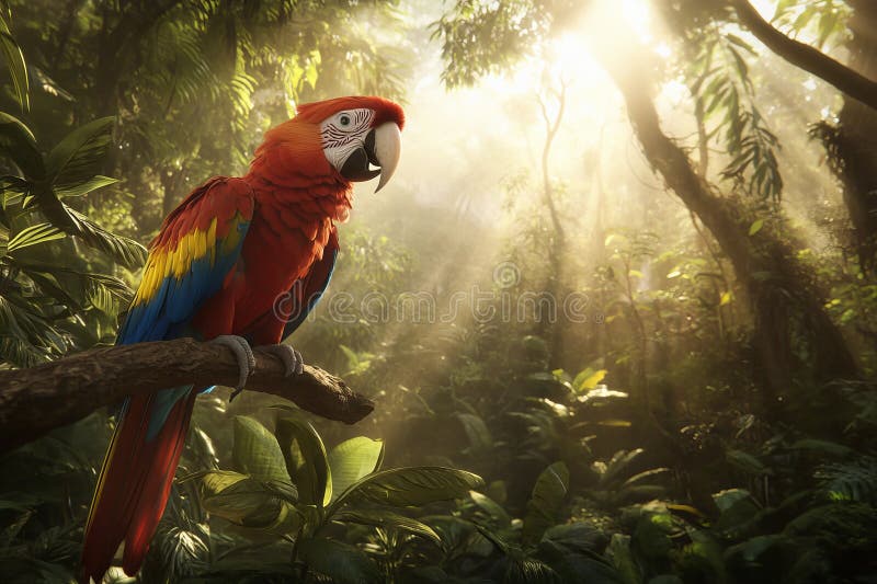 Stunning Macaw Striking Plumage Perched Lush Tropical Jungle ...