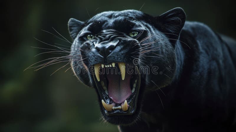 A Stunning Macro Close-up of a Snarling Black Panther, Its Mouth Wide ...
