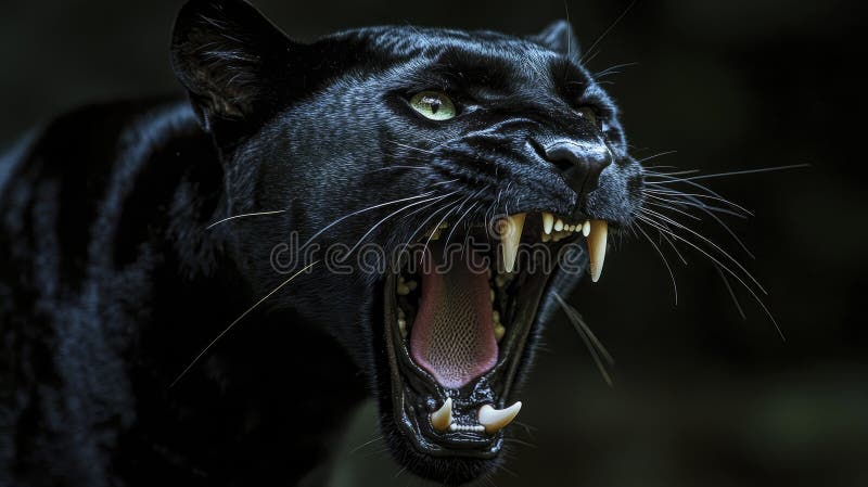 A Stunning Macro Close-up of a Snarling Black Panther, Its Mouth Wide ...