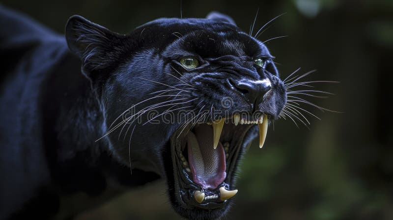 A Stunning Macro Close-up of a Snarling Black Panther, Its Mouth Wide ...