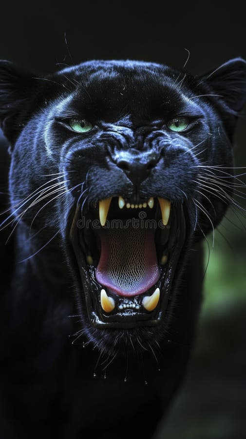 A Stunning Macro Close-up of a Snarling Black Panther, Its Mouth Wide ...