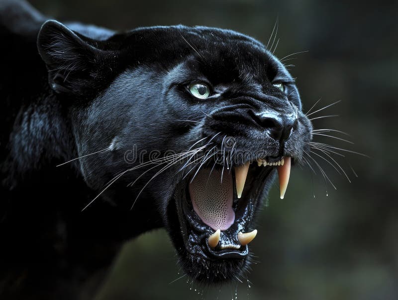 A Stunning Macro Close-up of a Snarling Black Panther, Its Mouth Wide ...
