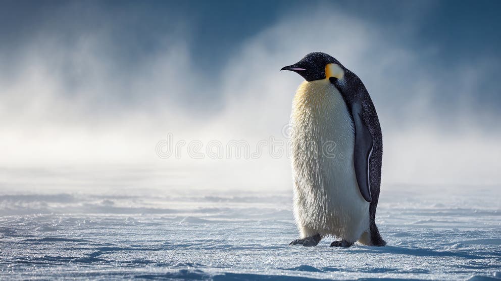 A Majestic Emperor Penguin Stands Resilient in the Harsh Antarctic ...