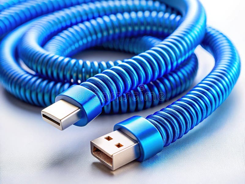 A Stunning Macro Look at a Sleek Blue Micro USB Cable Coil Elegant ...