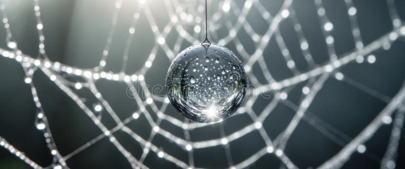 Dew Drop on a Spiderweb. a Macro View of Natures Beauty, Reflections ...