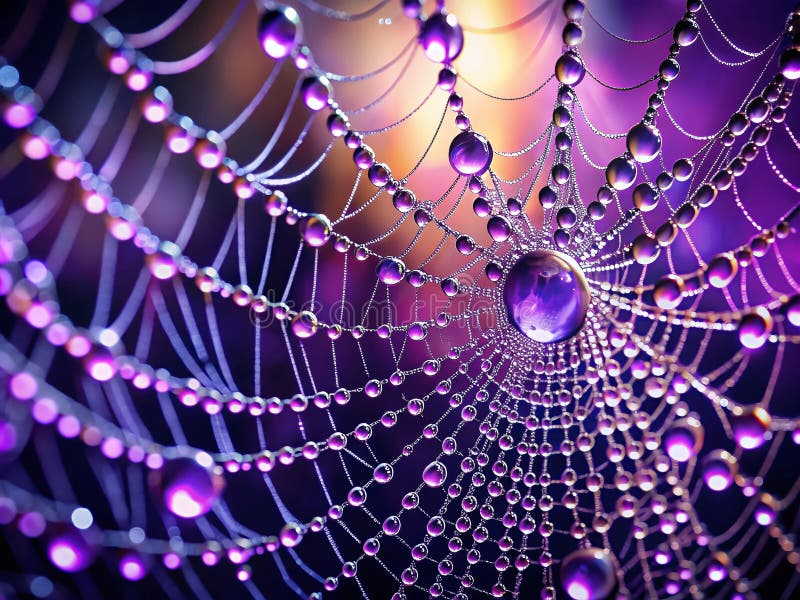 Stunning Macro Photography Captures Intricate Purple Spiderweb with Dew ...
