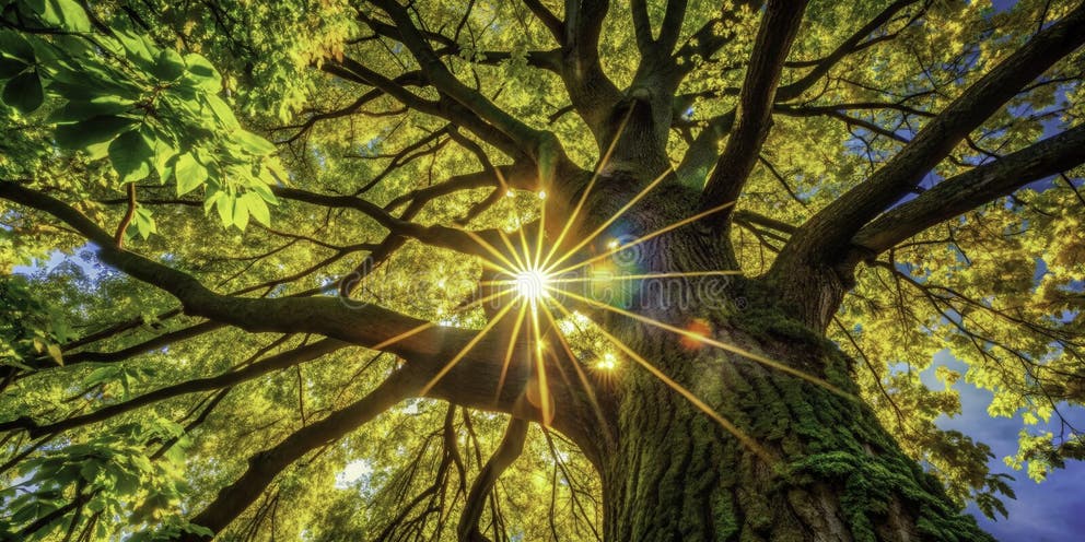 A Stunning Macro View of Sunlit Tree Branches Backlit Silhouette with ...