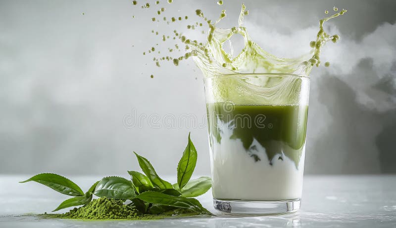 Stunning Matcha Latte Splash with Tea Leaves High Quality Image Stock ...