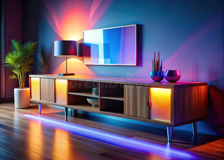 Stunning Media Console with Vertical TiltShift Lighting a Modern ...