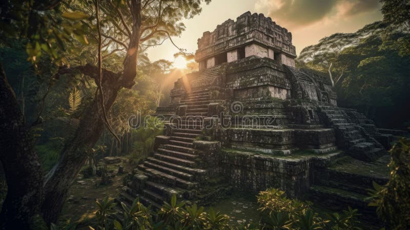 Stunning Mesoamerican Temple in the Jungle at Dawn. AI-generated Stock ...