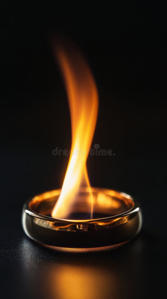 Unique Metal Ring Surrounded by Flames on Textured Surface in Dramatic ...