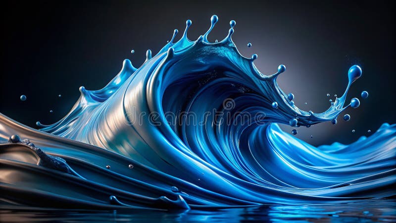 Stunning Metallic Blue Wave Abstract Painting a Dramatic Visual ...