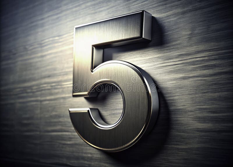 Stunning Metallic Number Five Design Abstract Industrial Typography ...