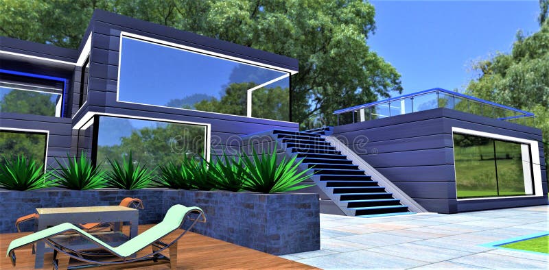 Stunning Middle Class Estate with White Illuminated Window Frames ...