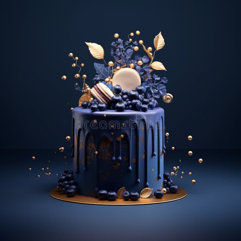 Stunning Midnight Blue Cake with Mesmerizing 3d Render Stock ...