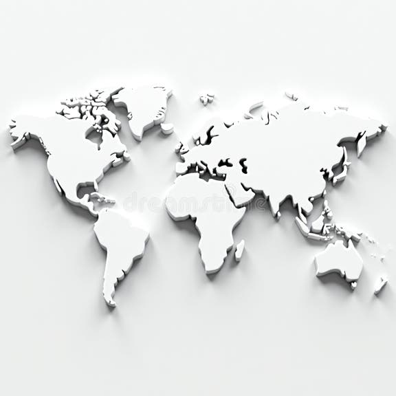 A Stunning Minimalist 3D World Map Render Clean White Clay Texture for ...
