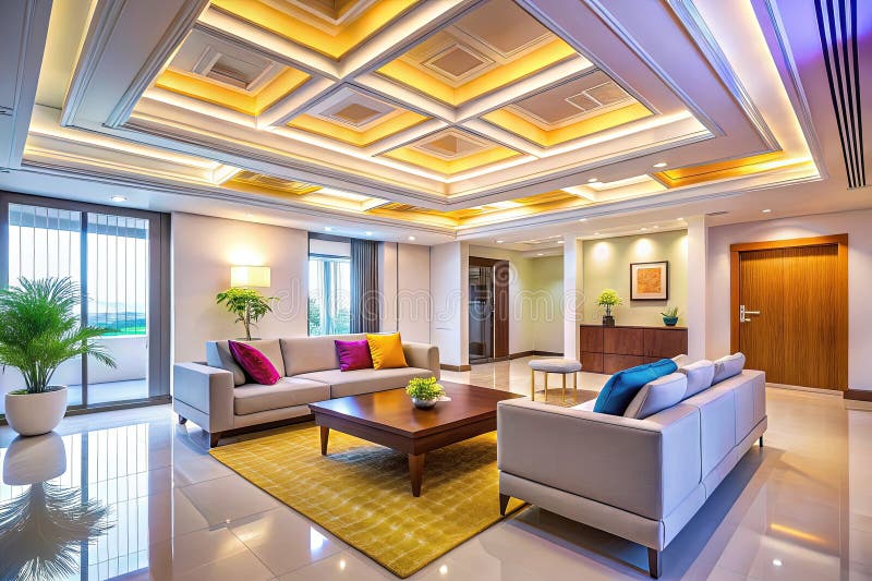 Stunning Minimalist Home Interior with a Modern Coffer Ceiling and ...