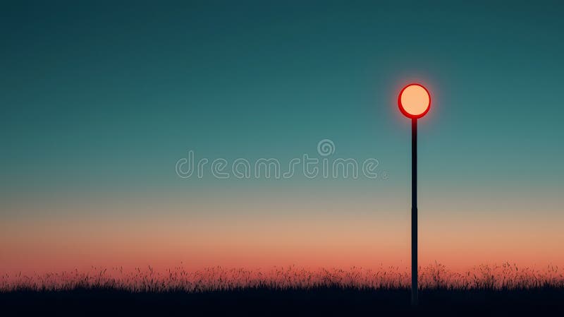 Minimalist Composition Featuring a Glowing Red Traffic Signal Against a ...