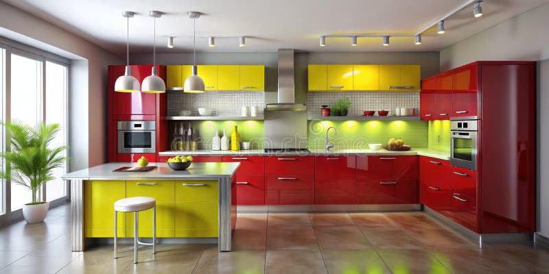 Stunning Minimalist Ruby Red Kitchen Sleek Brushed Steel Hardware and ...