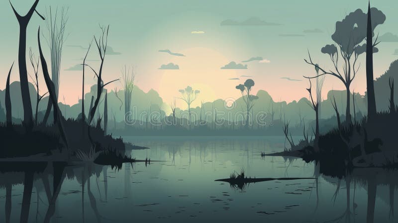 Stunning Minimalist Vector Illustrations of Swamps Stock Illustration ...