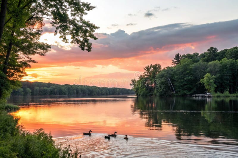 Stunning Minnesota Lake Sunset with Vibrant Colors Stock Illustration ...