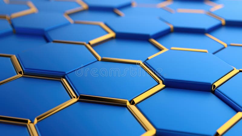 A Stunning Mix of Blue Hexagons and Gold Outlines Creates a Modern ...