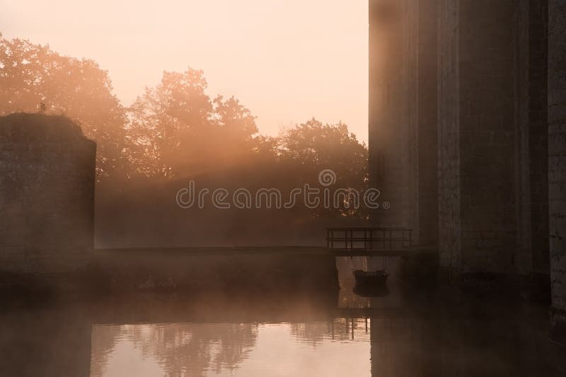 Stunning Moat and Castle in Autumn Fall Sunrise with Mist Over M Stock ...