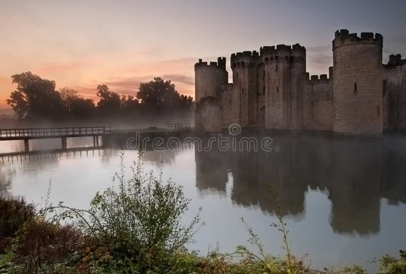 Stunning Moat and Castle in Autumn Fall Sunrise with Mist Over M Stock ...